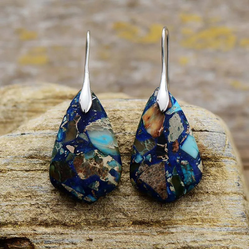 Abstract Stone Jasper Dangle Earrings – Matilda&Milo Jewels