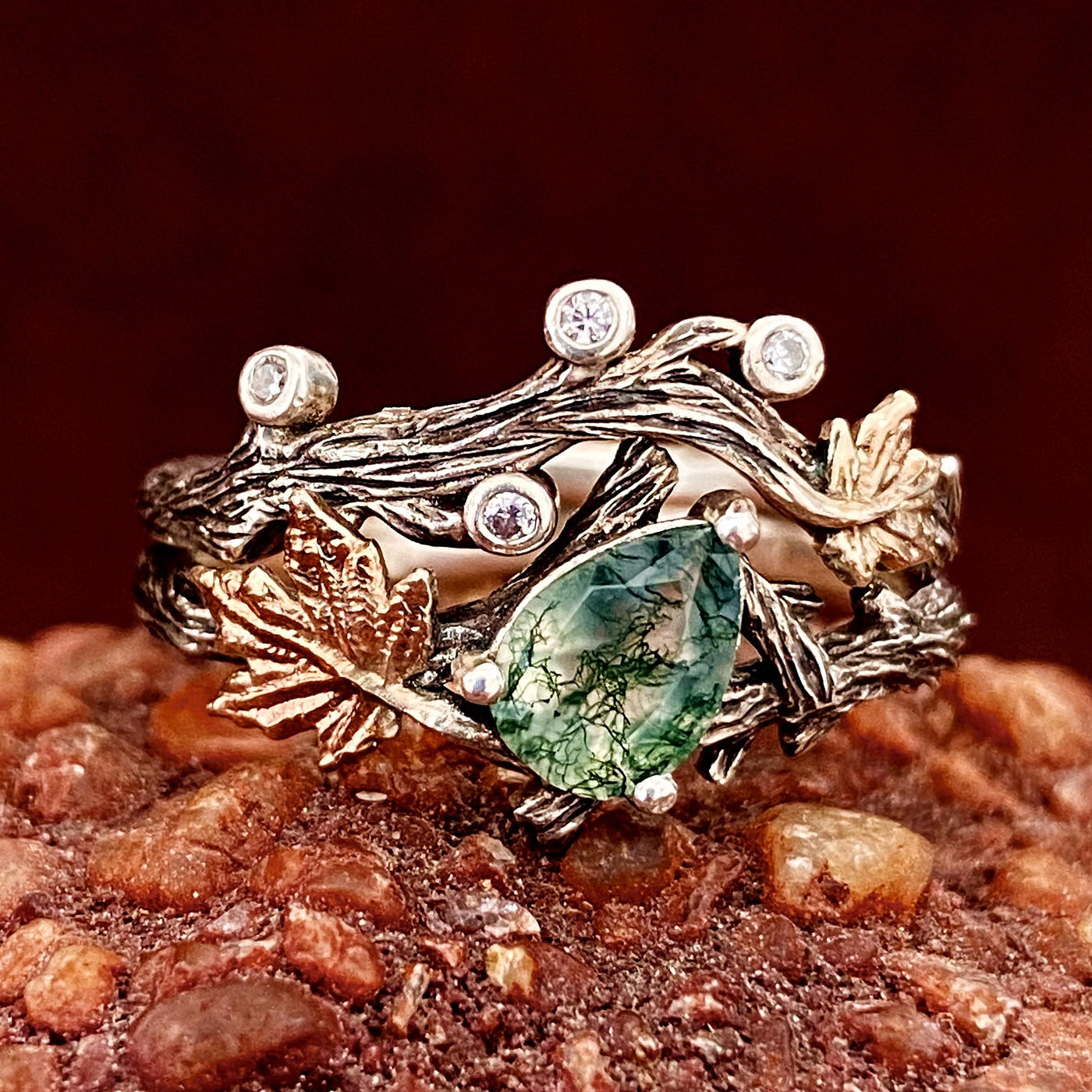 Natural Moss Agate Tree Branch Engagement Ring – Matilda&Milo Jewels