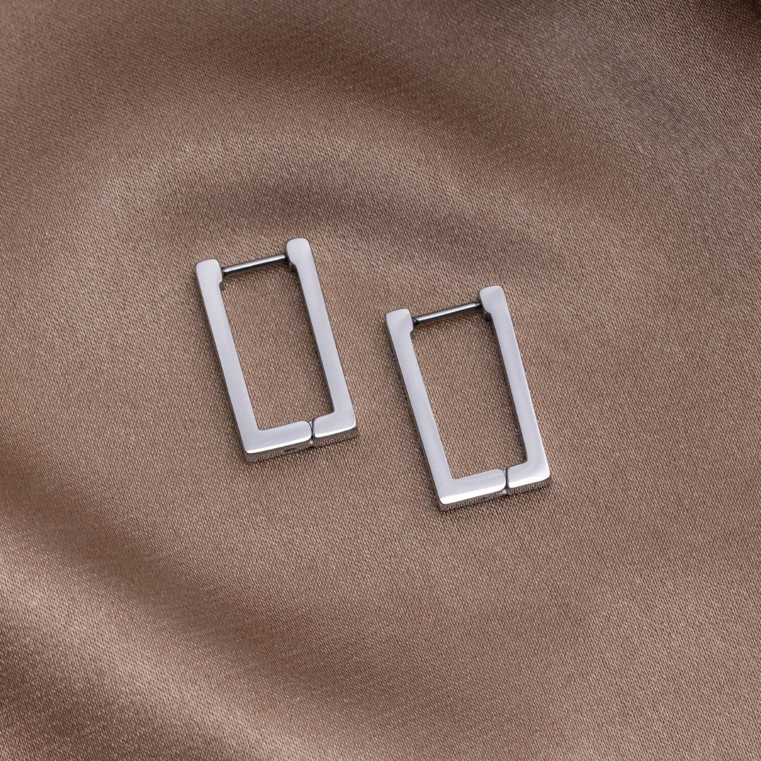 Silver Rectangle Hoop Earrings – Matilda&Milo Jewels